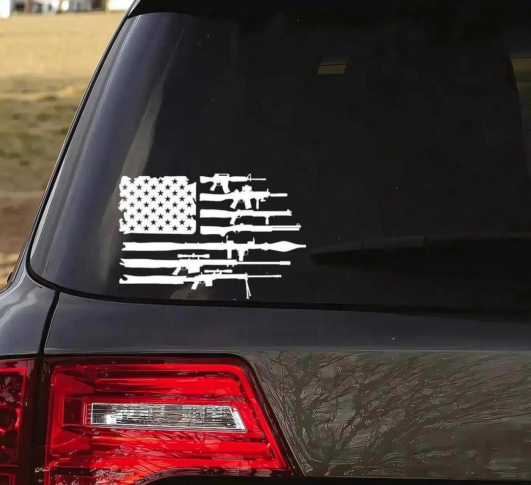 American Flag Firearm Car Decal | Flag Decal for Cars and Trucks ...