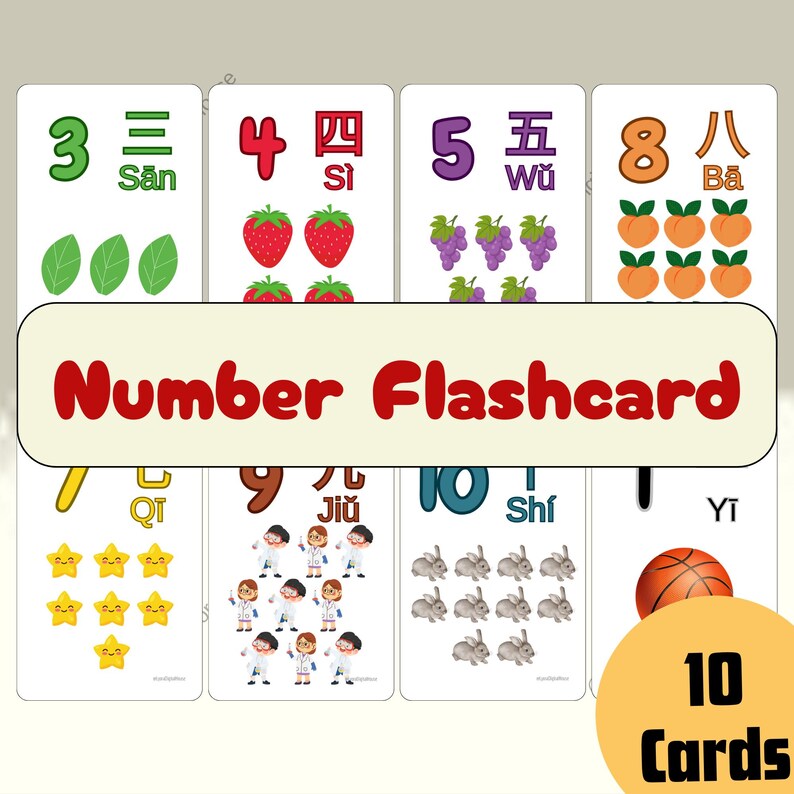 Bilingual Number Flashcards for Kids | Chinese-english Learning Cards ...