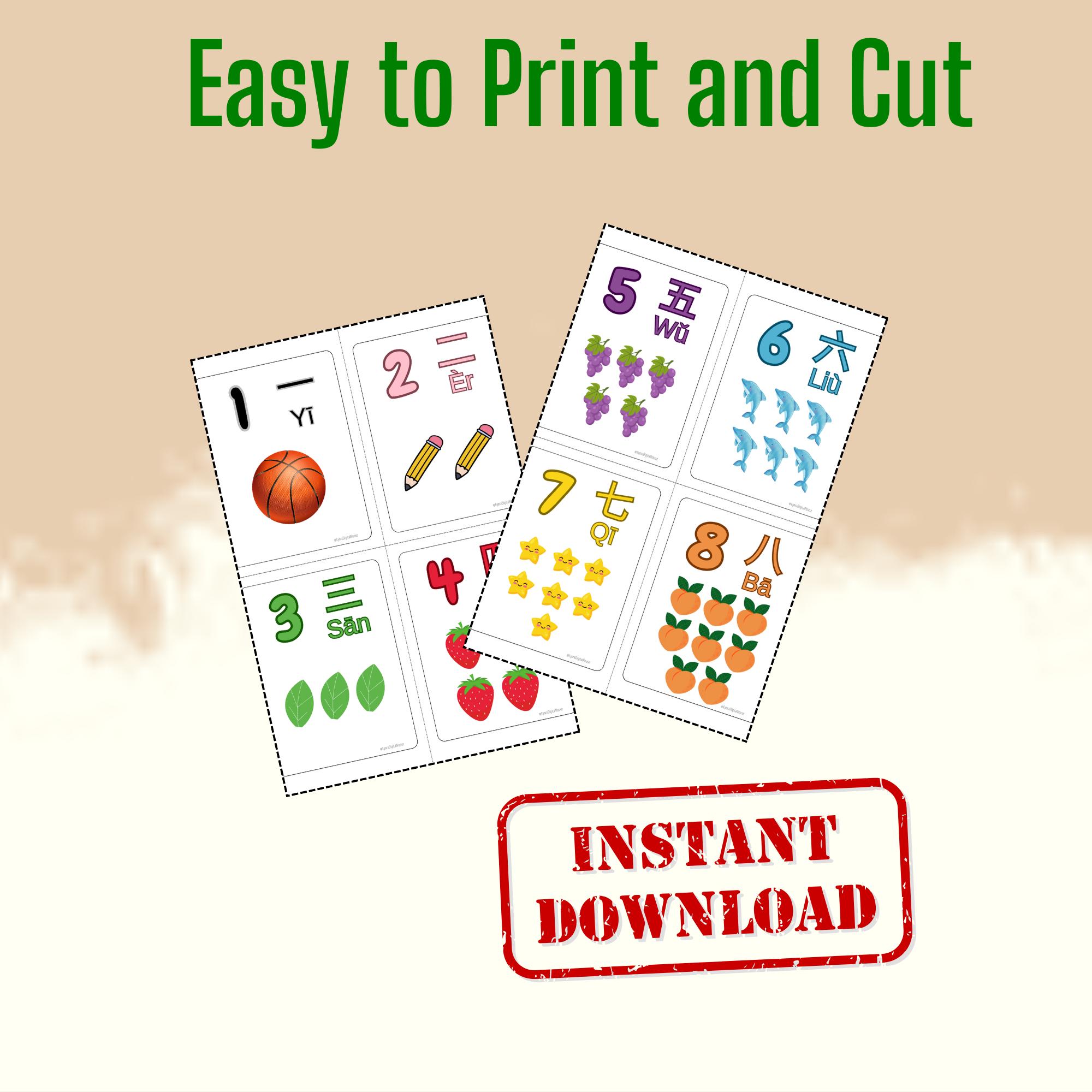 Bilingual Number Flashcards for Kids | Chinese-english Learning Cards ...