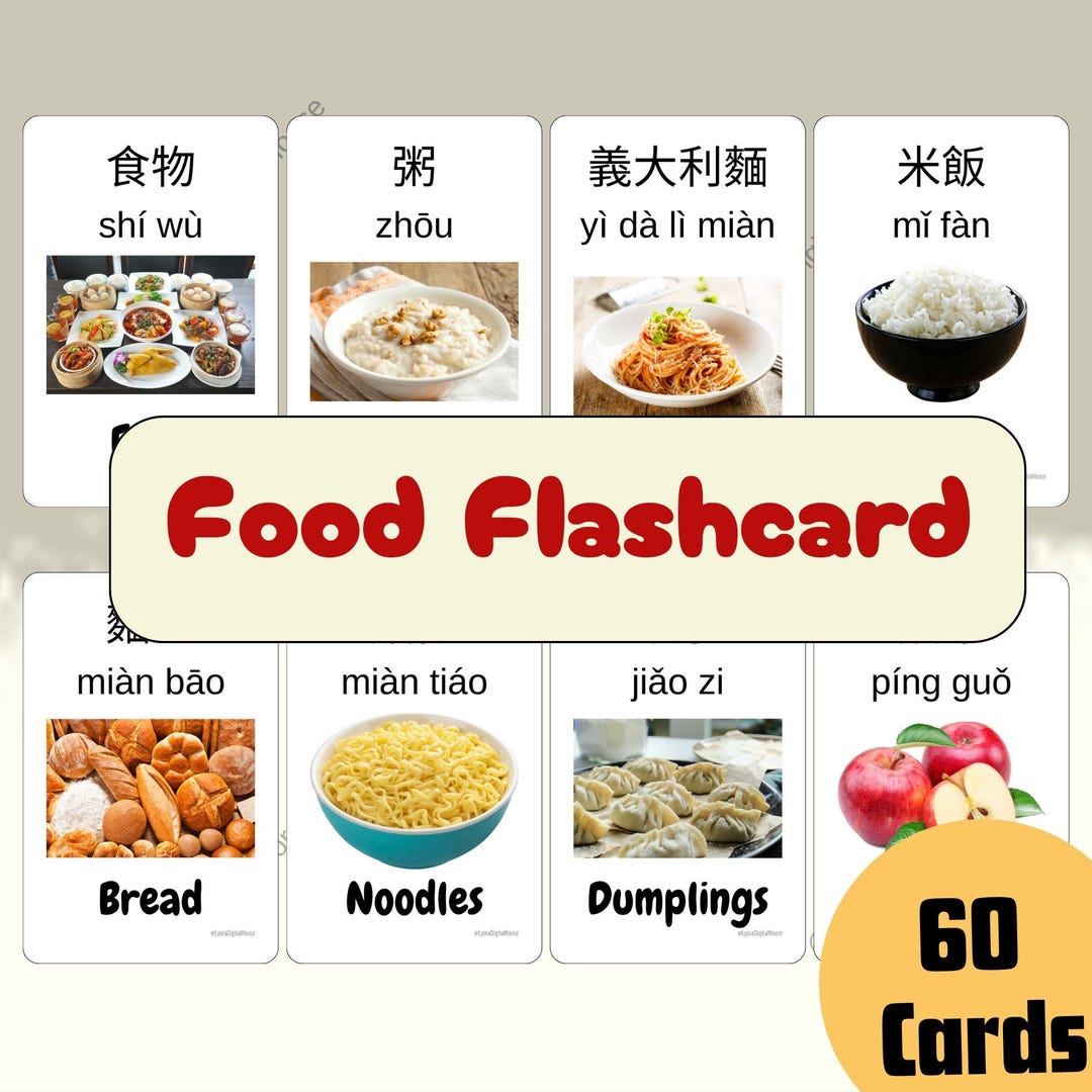 Chinese Food Flashcards-bilingual English and Mandarin Learning Cards ...
