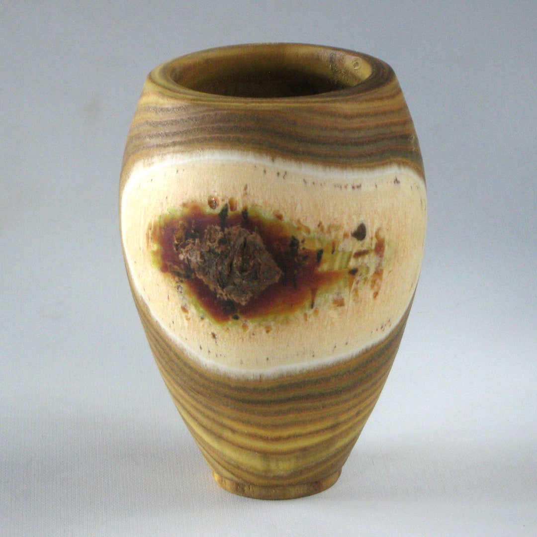 Turned Wooden Vessel of Sumac Wood, Palm-sized Beauty With Bark ...
