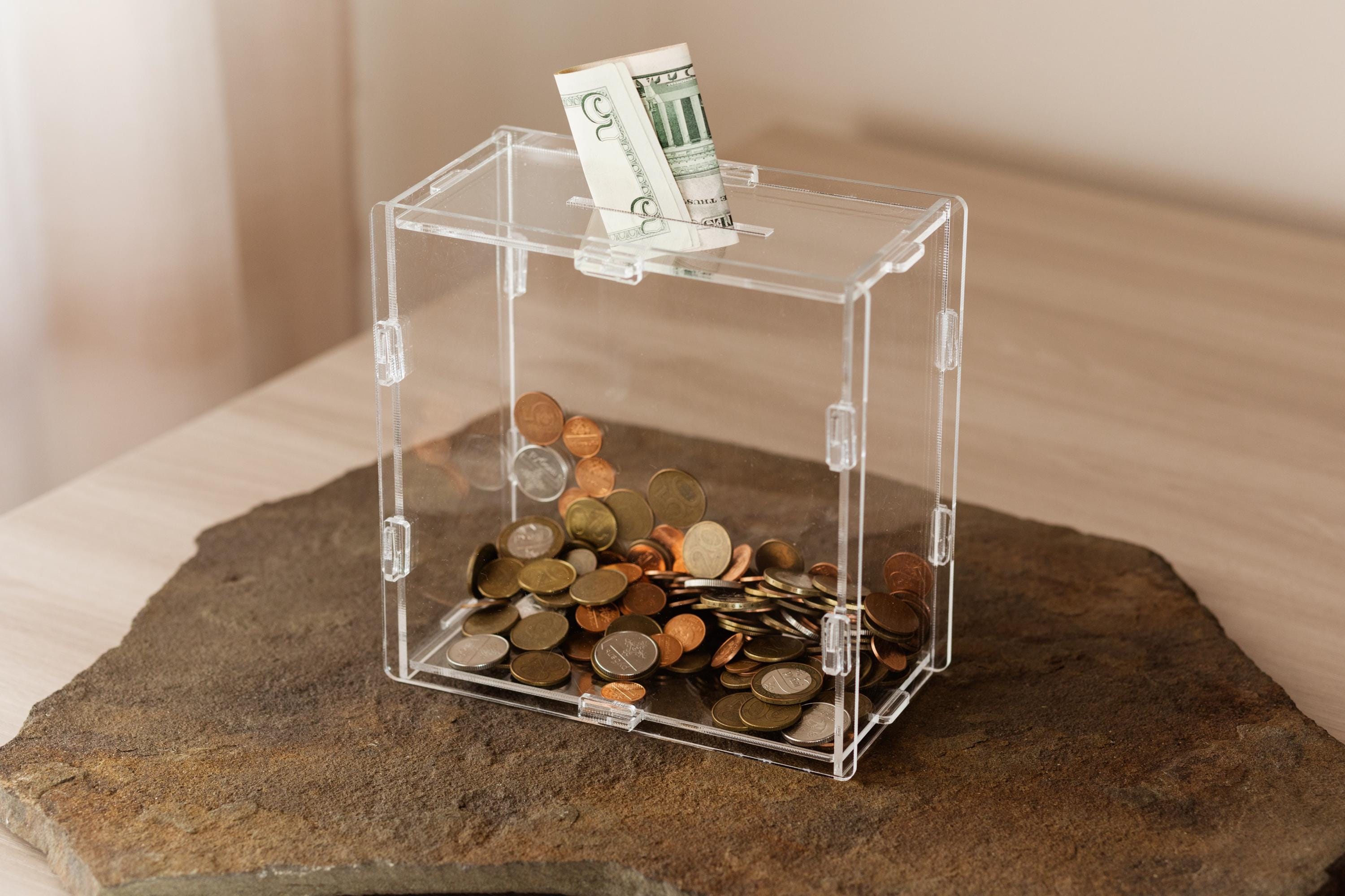 Coin Bank Transparent Organic Glass Money Box, Clear Piggy Bank, Custom ...