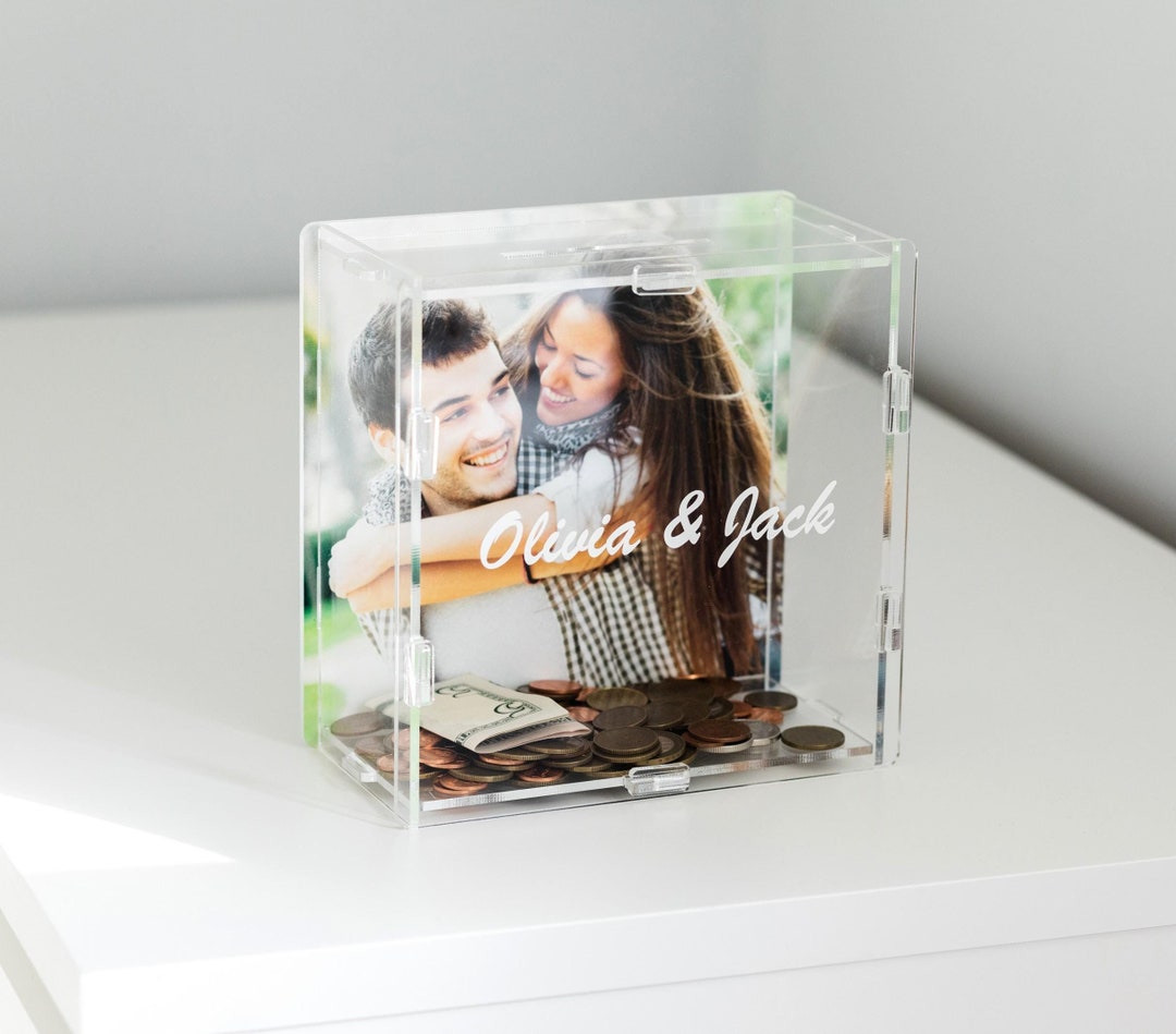 Clear Piggy Bank With Name Custom Photo Money Box, Photo Gift for ...
