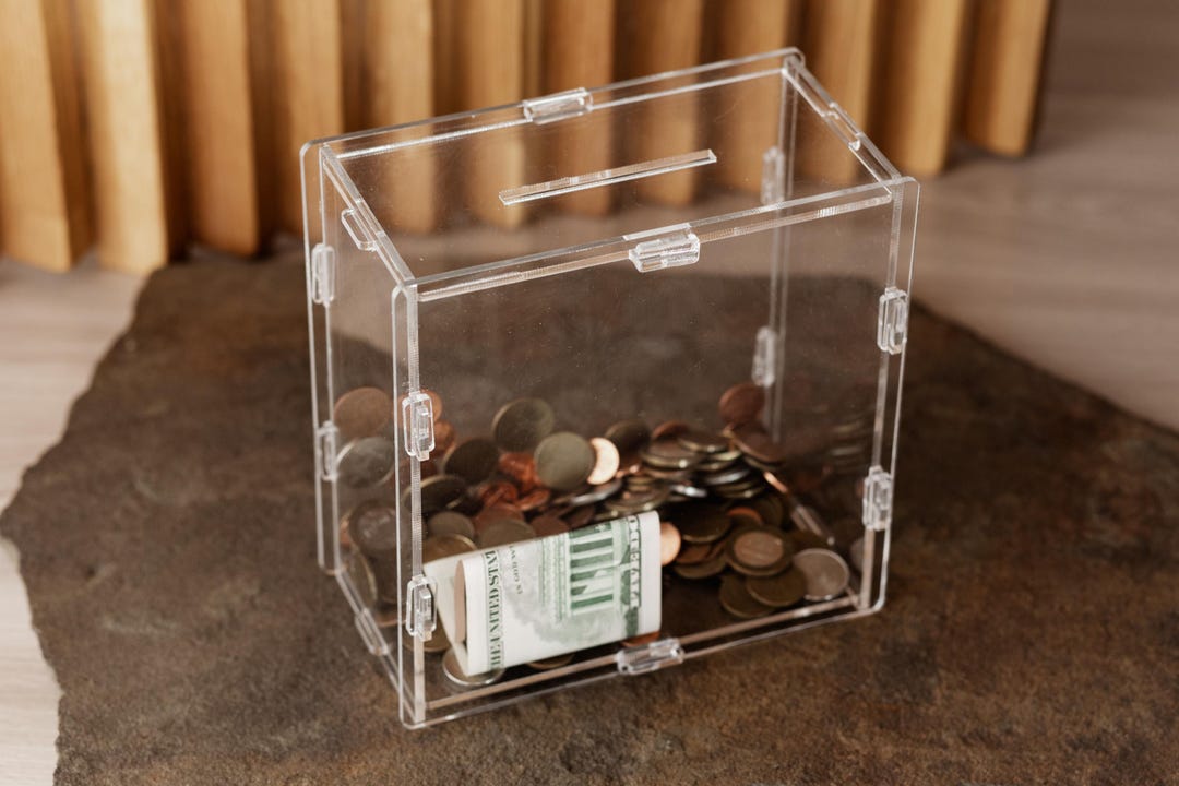 Coin Bank Transparent Organic Glass Money Box, Clear Piggy Bank, Custom ...