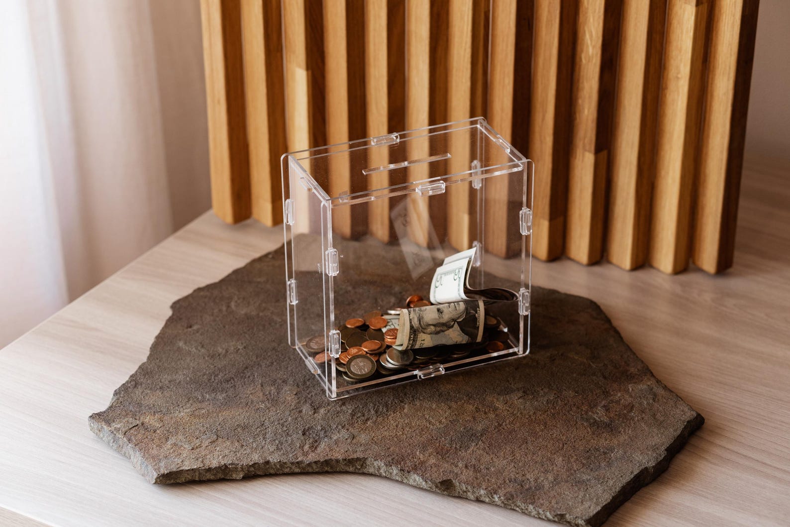 Coin Bank Transparent Organic Glass Money Box, Clear Piggy Bank, Custom ...