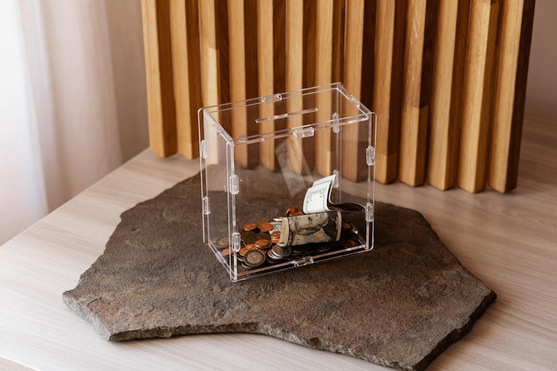 Coin Bank Transparent Organic Glass Money Box, Clear Piggy Bank, Custom ...