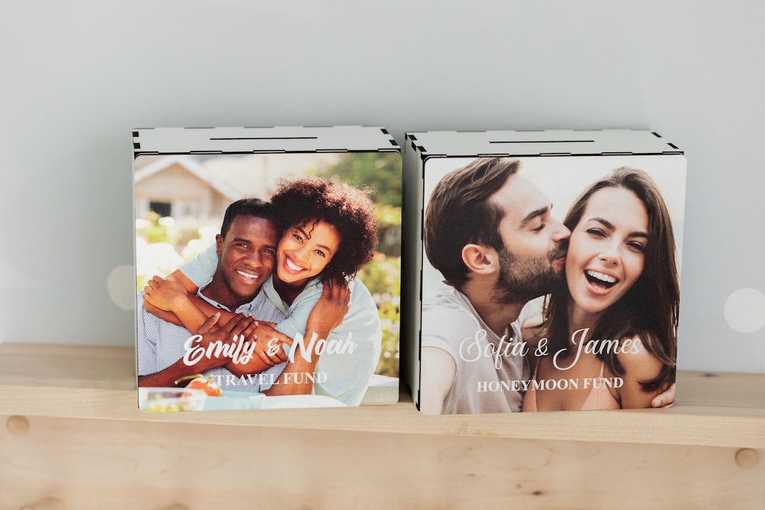 Wooden Keepsake Box With Custom Photo Memory Box, Adult Piggy Bank Wood Money Box Unique Photo ...