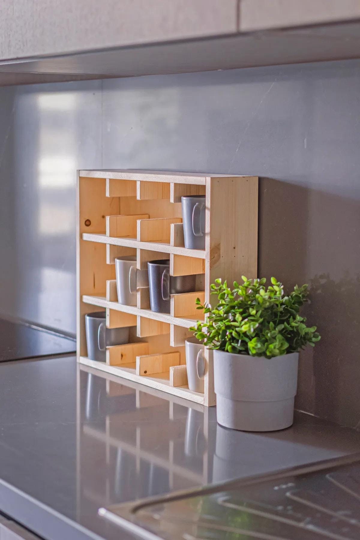 Handcrafted Wooden Mug Holder – 12-compartment Coffee Corner Shelf - Etsy