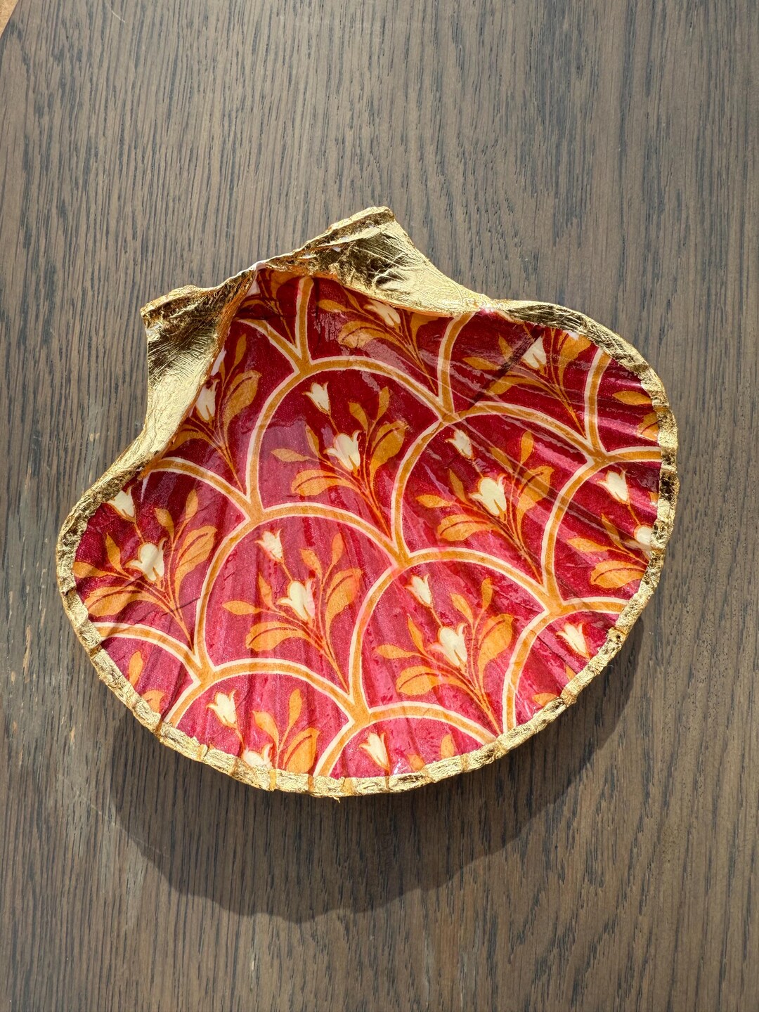 Extra Large Scallop Shell Ring and Jewelry Dish - Maroon and Ochre Art ...