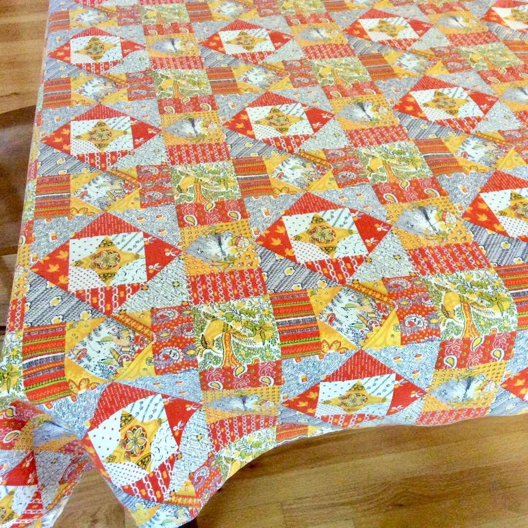 Waverly Centennial Patchwork Tablecloth Fall Colors, Vintage Table ...