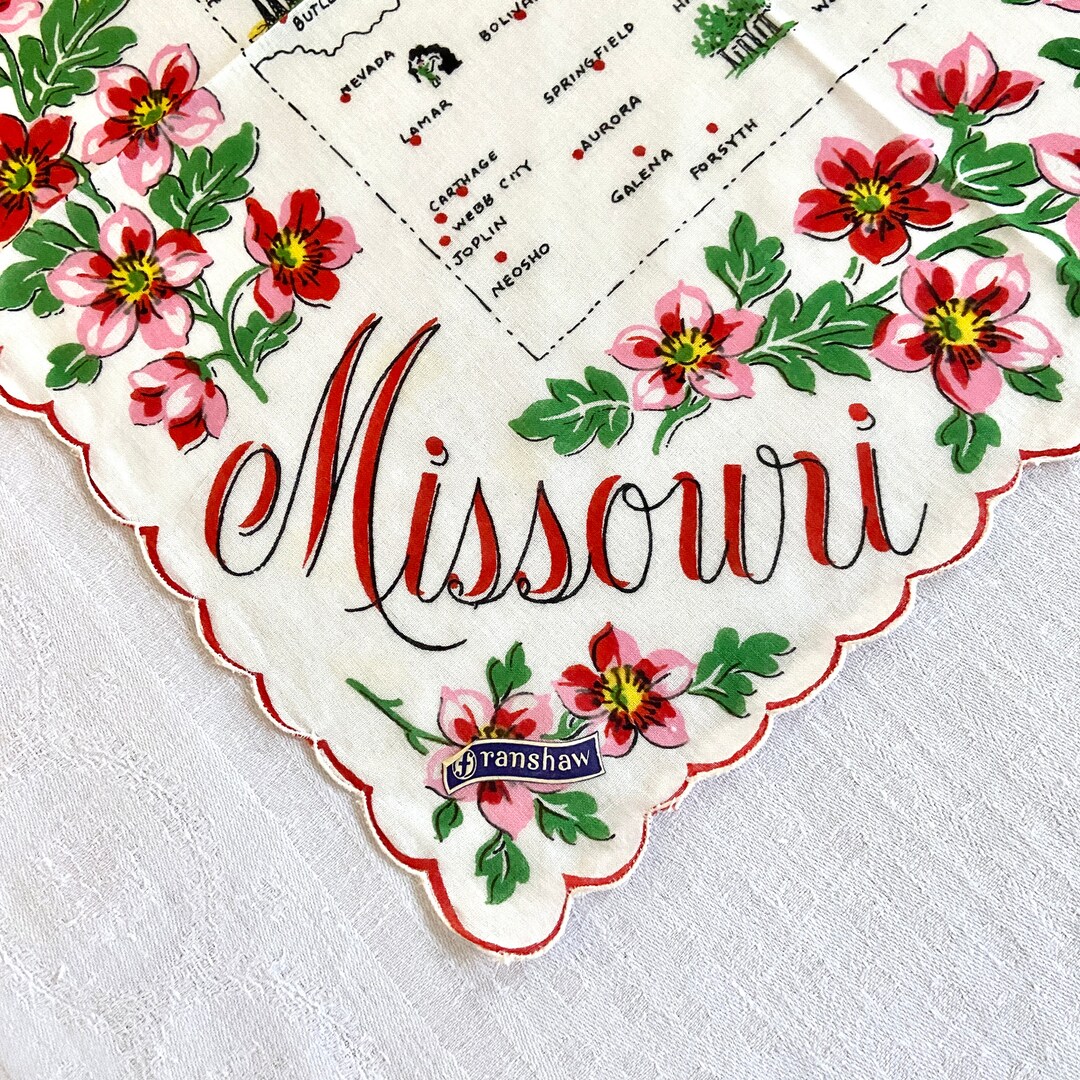 Missouri Handkerchief State Map Souvenir New With Franshaw Tag, Red and ...