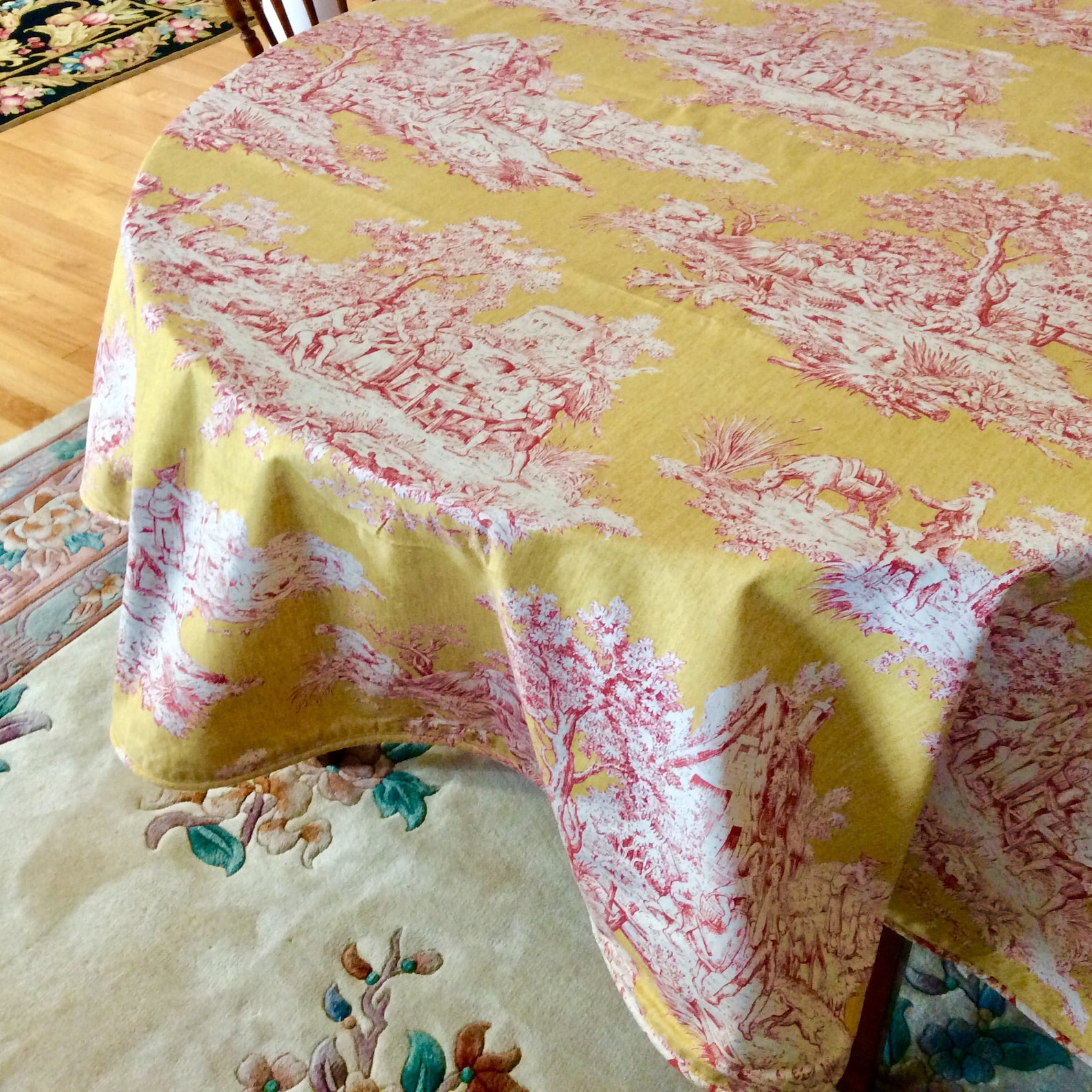 Vintage Red Yellow Toile Tablecloth Clarence House Harvest | Etsy
