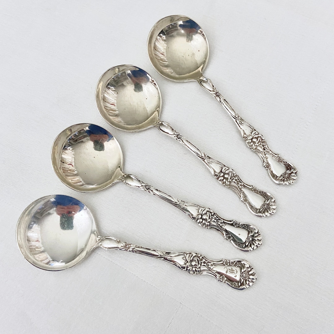 4 Bouillon Spoons Floral 1902 by R Wallace 1835 Silverplate Silverware ...