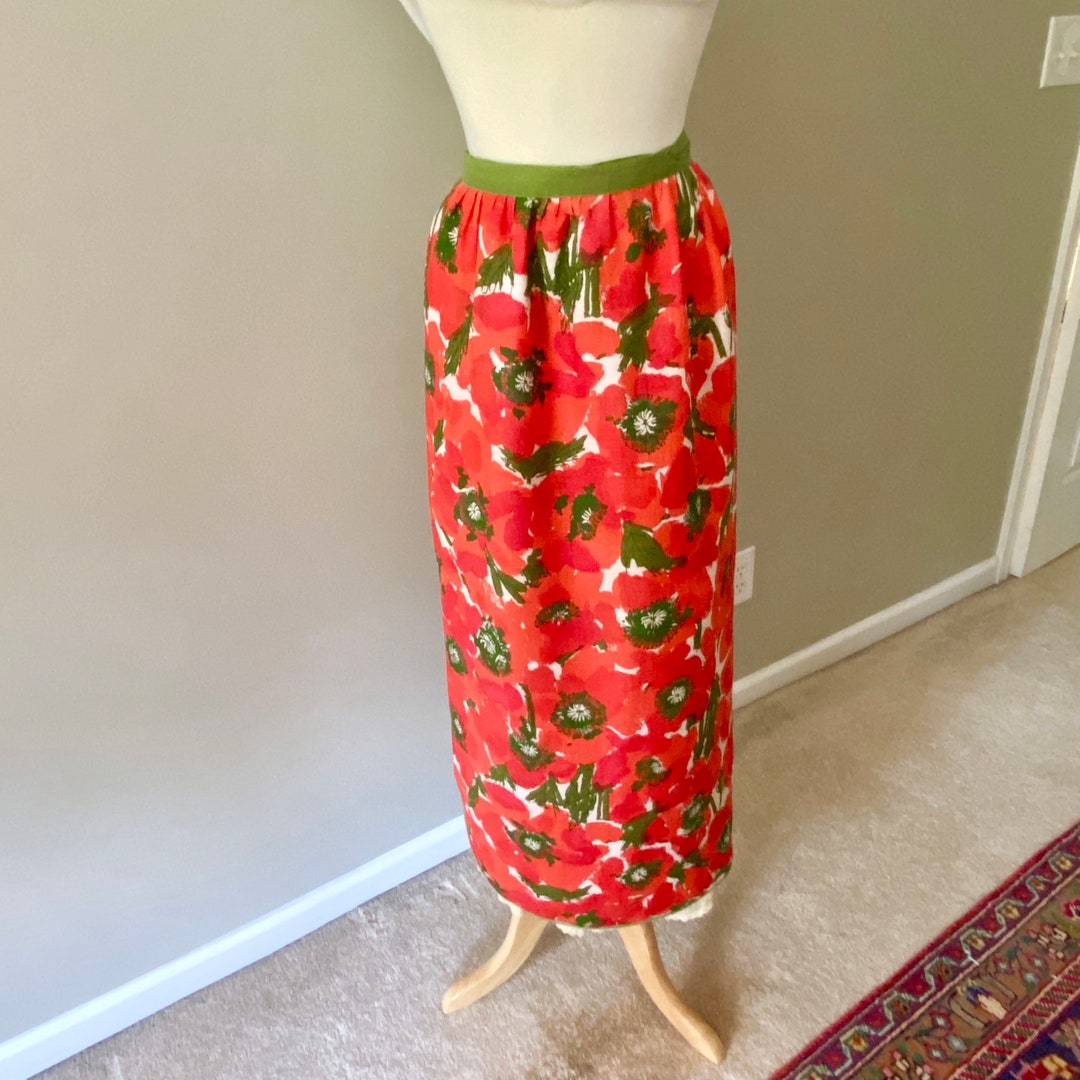 Vera Neumann Wrap Maxi Skirt Red Green Poppies Abstract - Etsy