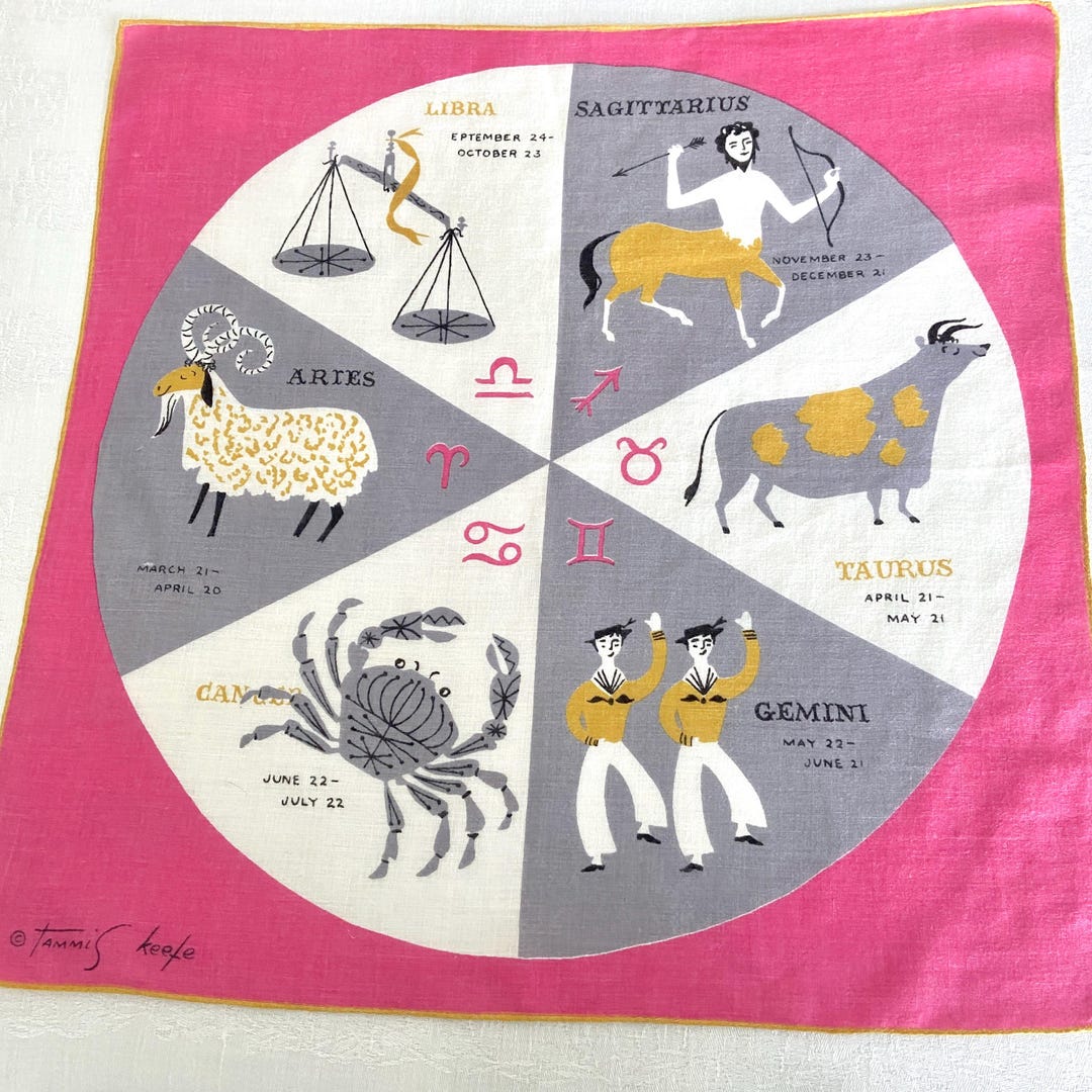 Tammis Keefe Handkerchief Astrological Signs, Wheel of the Zodiac in ...