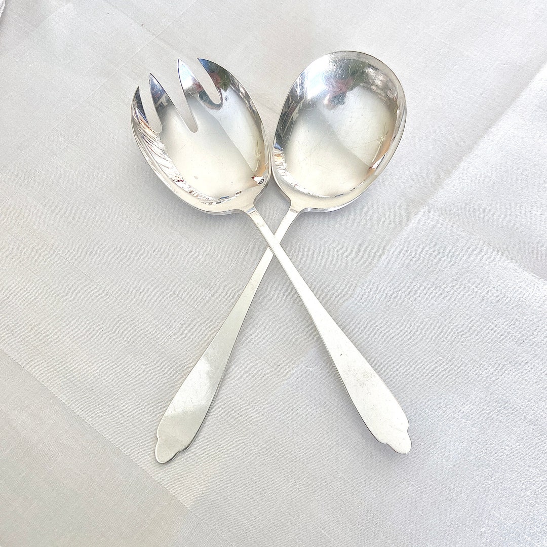 Reed and Barton Salad Serving Spoon and Fork, Vintage Silver Plate ...