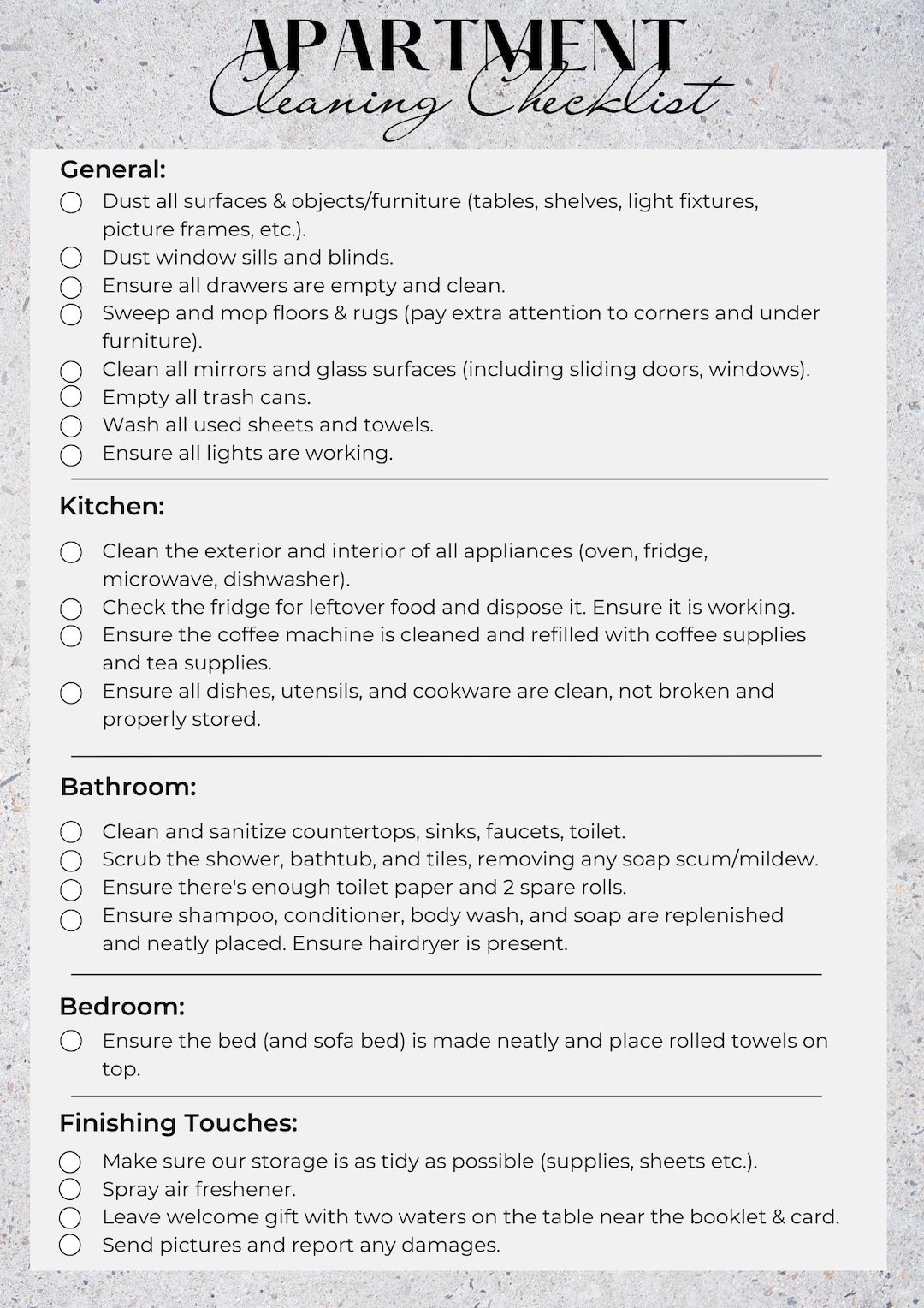 Cleaning Checklist For Apartment Editable On Canva Etsy
