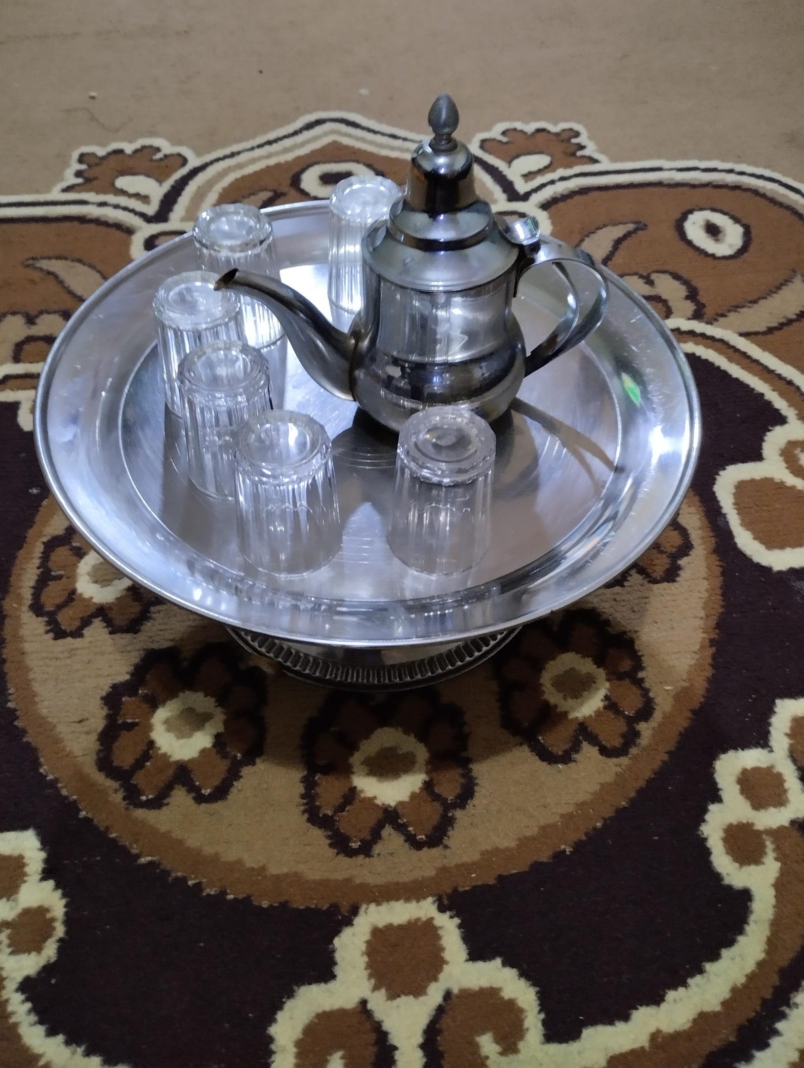 Traditional Morocco Tea Set+green Tea Leaf 200gr ,tray and 6 Tea Cups ...