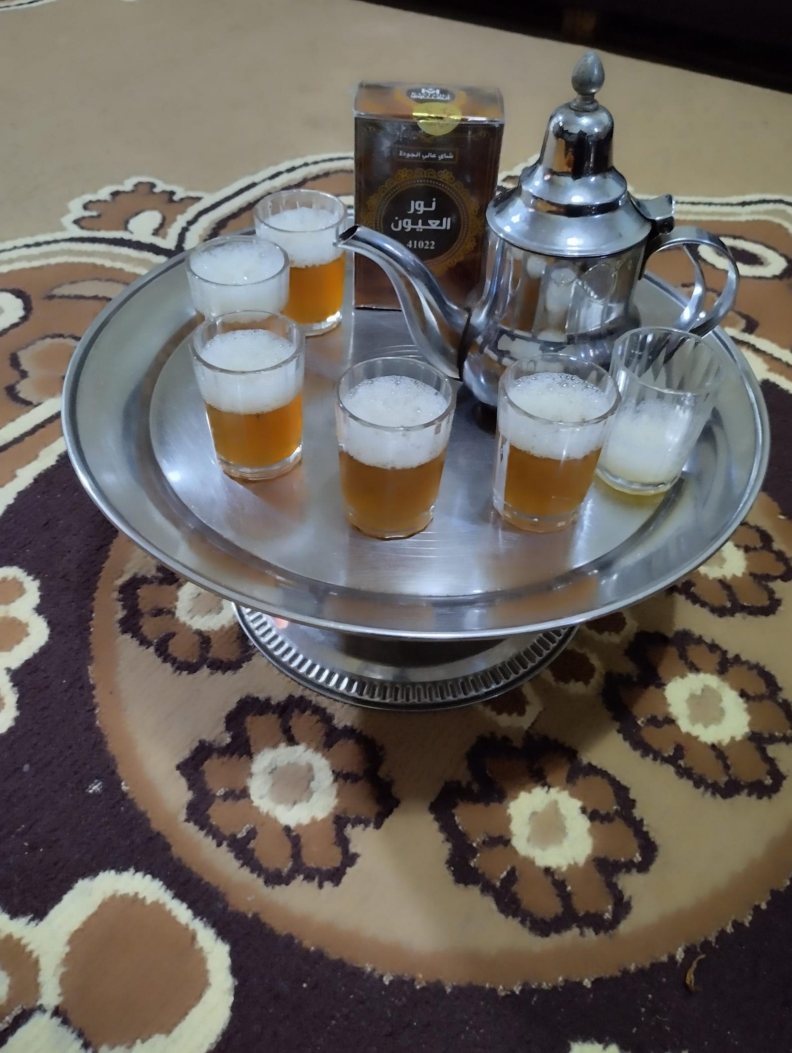 Traditional Morocco Tea Set+green Tea Leaf 200gr ,tray and 6 Tea Cups ...