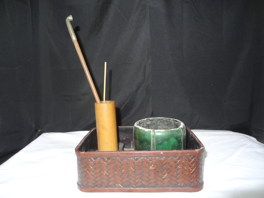 Japanese Antique Tabako-bon Smoking Set | 27cm Kiseru Pipe, Bamboo Tray ...
