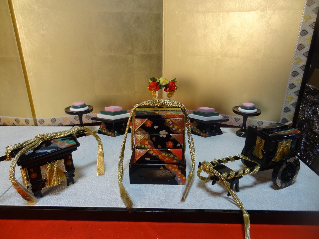 Japanese Hina Doll Accessories Set - Traditional Miniature Lacquerware ...