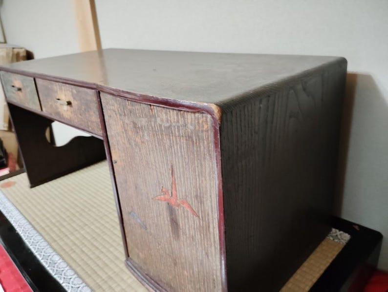 Antique Japanese Wooden Desk With Drawers Retro Style Writing Desk - Etsy