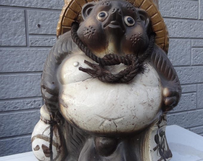 Large Vintage Shigaraki Tanuki Statue 42cm | Japanese Lucky Raccoon ...
