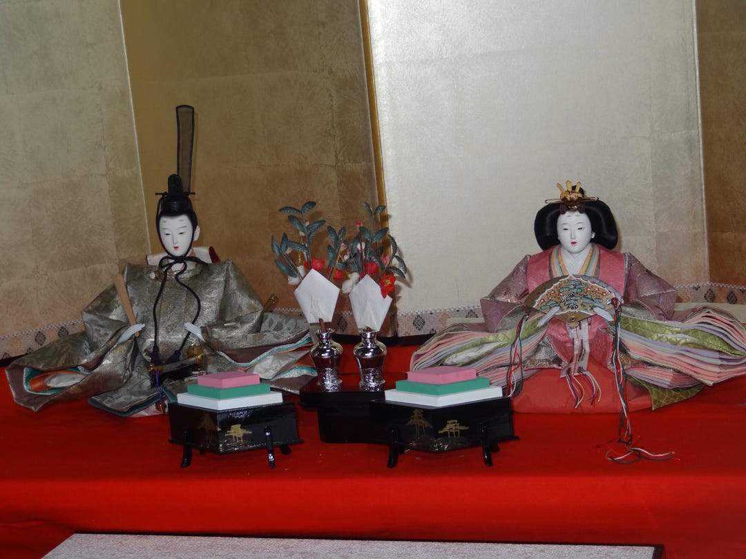 Japanese Hina Emperor & Empress Doll Set – High-class Pure Silk Kimono ...