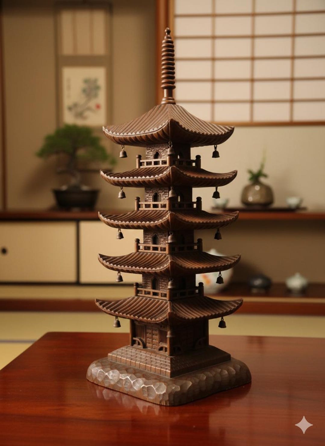 Vintage Japanese Wooden Five-story Pagoda Tower – Handcrafted Temple ...