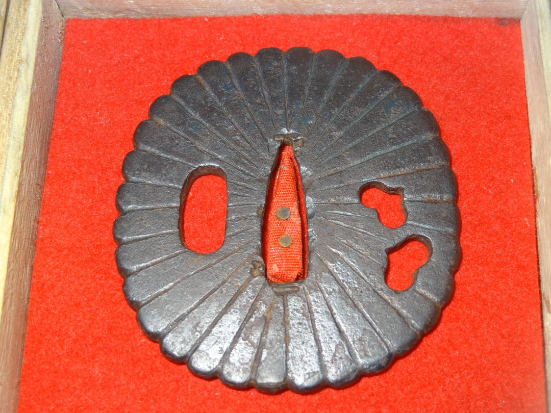 Japanese Iron Tsuba With Fan Pattern and Gourd Sukashi - Edo Period ...