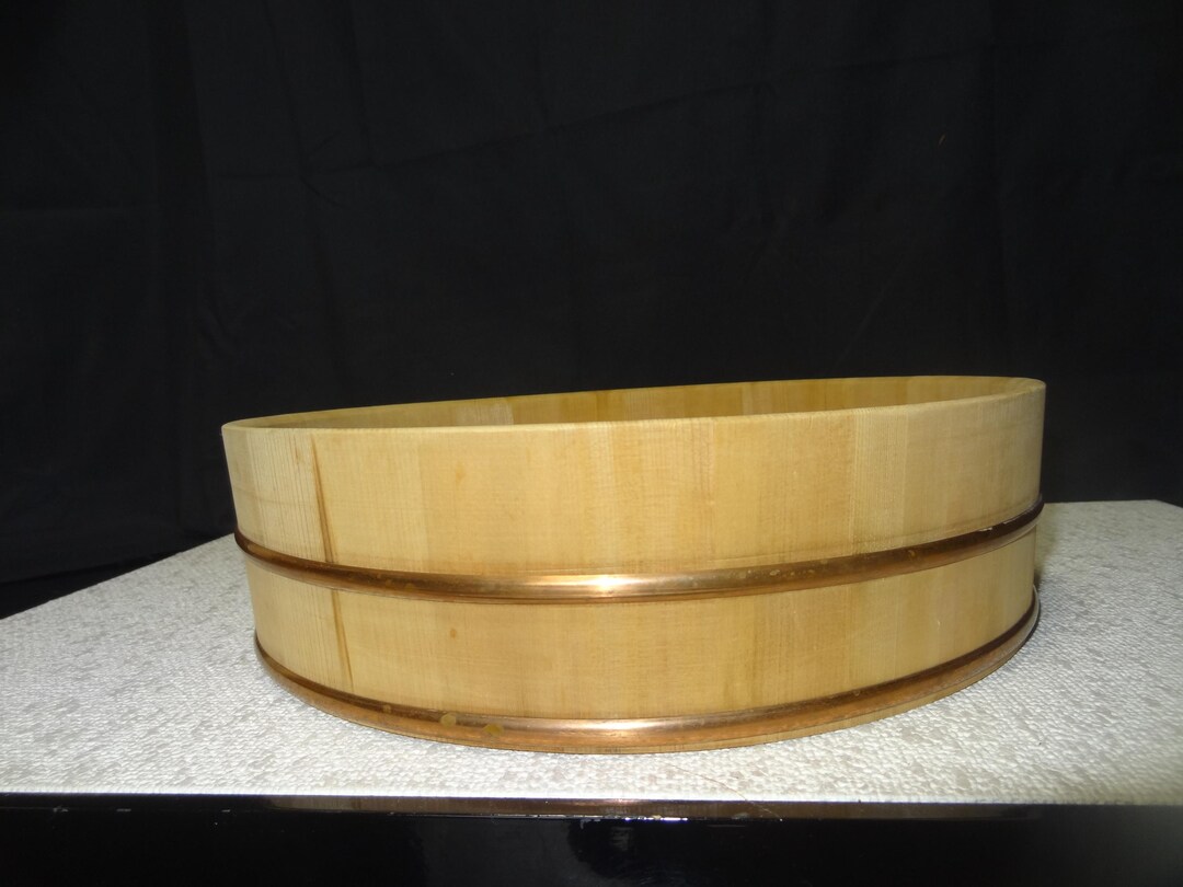 Japanese Wooden Sushi Oke Rice Mixing Bowl | 30cm Hangiri With Copper ...