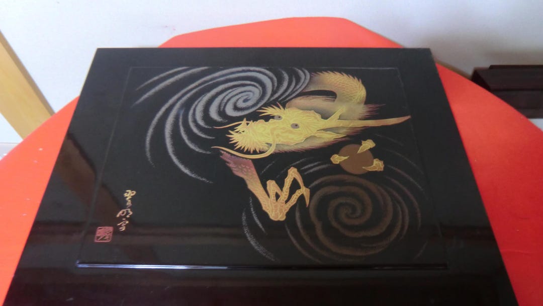 Japanese Traditional Craft Wall Art - Raden Inlay & Dragon Maki-e ...