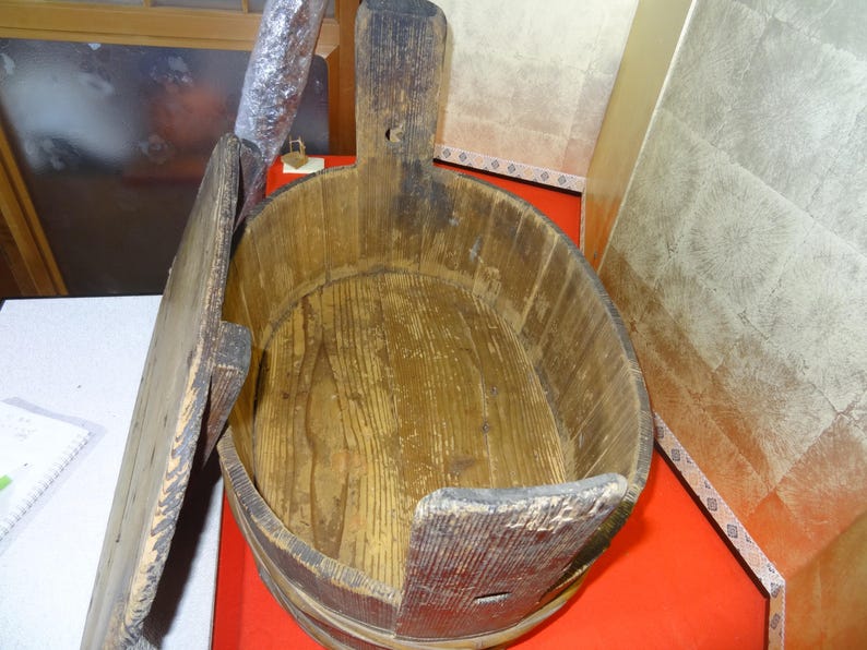 Rare Early 1900s Japanese Wooden Hangiri Rice Tub With Lid 64×43×39cm ...