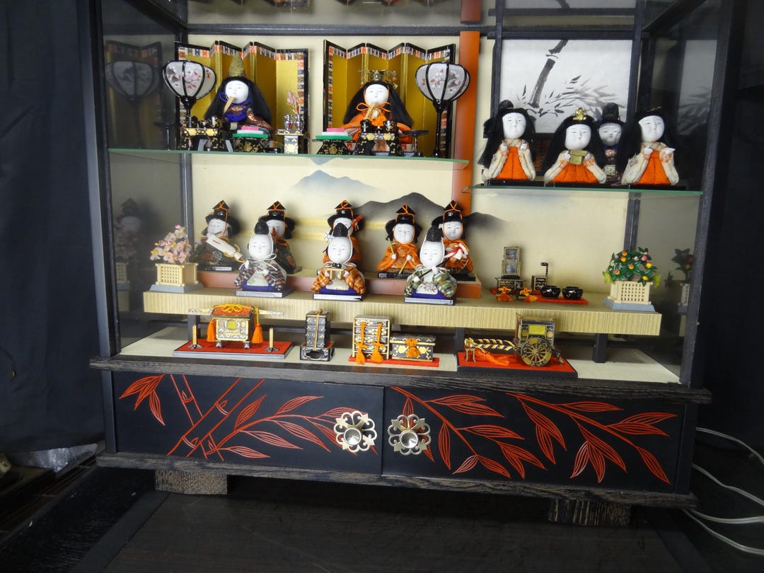 Vintage 1950s Japanese Hina Doll Set With Display Case | Miniature ...