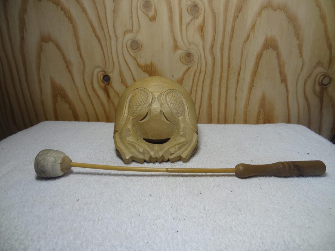 Vintage Japanese Buddhist Wooden Mokugyo 14×17×h12cm With Striker for ...