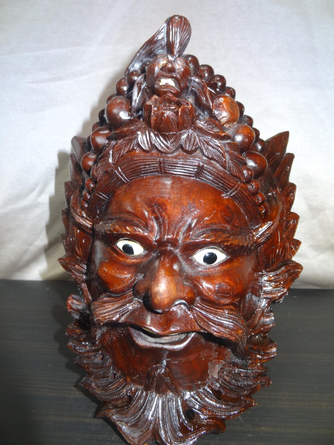 Japanese Hand Carved Wooden Tengu Mask Sculpture | Traditional Oni Folk ...