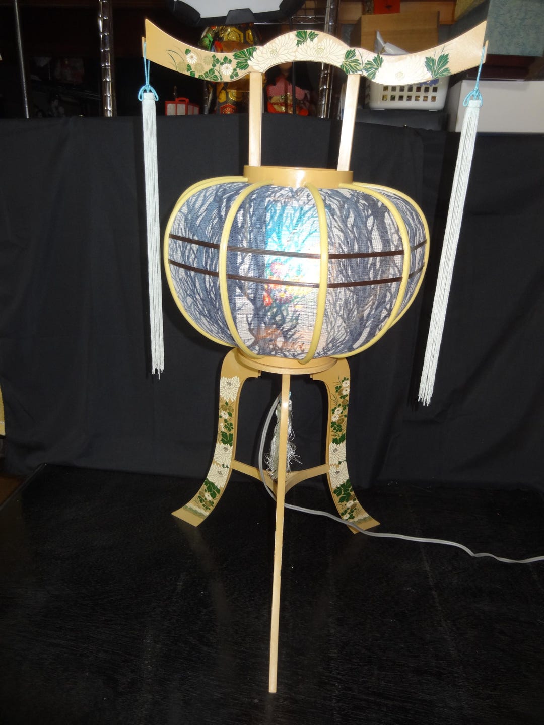 Unused Vintage Japanese Gifu Rotating Bonbori Lantern | Floral Painted ...