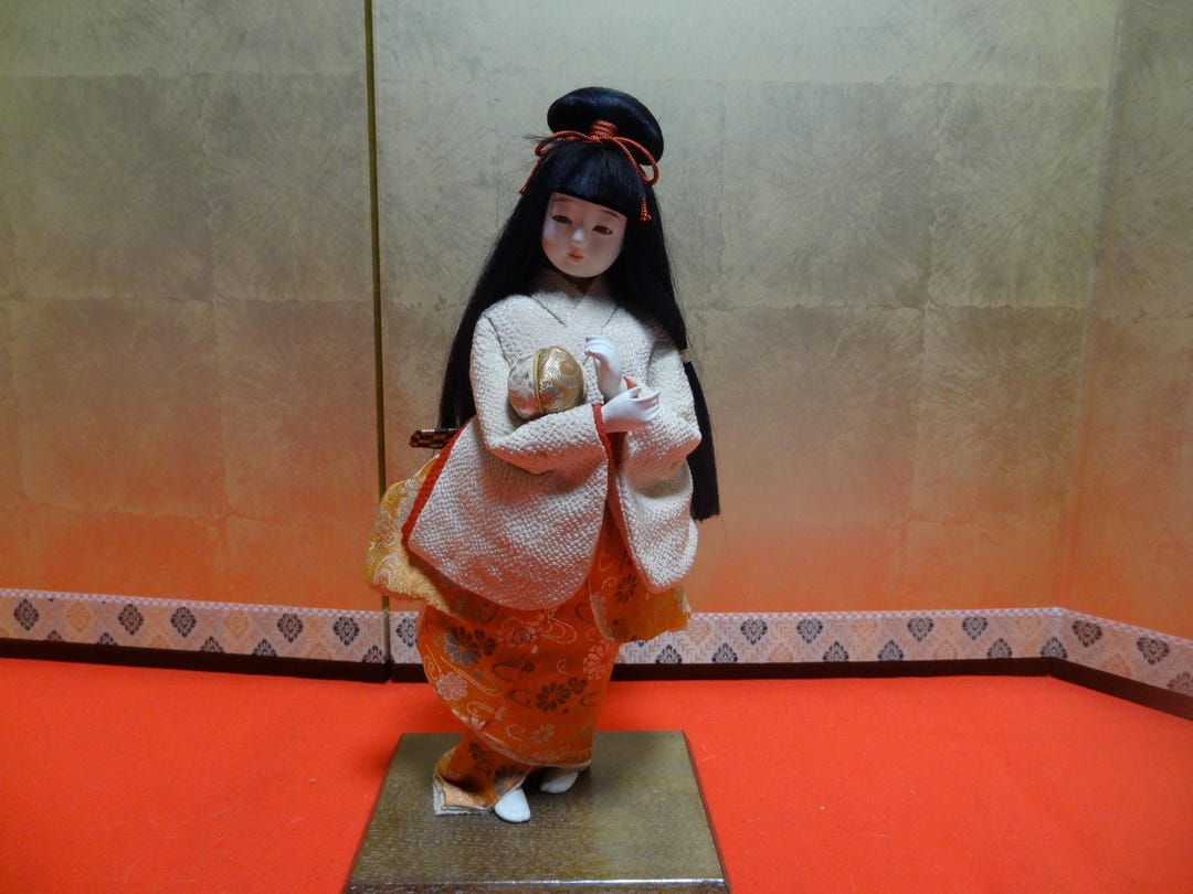 Antique Japanese Traditional Craft Doll - Child Holding Temari Ball ...
