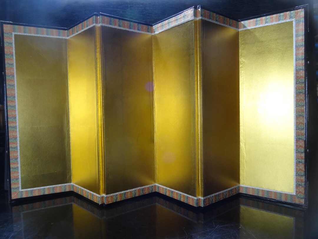Japanese Gold Folding Screen Byobu 6 Panel 104cm Vintage Gold Leaf ...