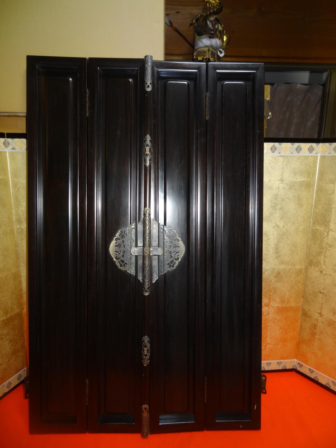 Japanese Buddhist Altar Parts Outer Door Panels Lacquered W/ Brass ...