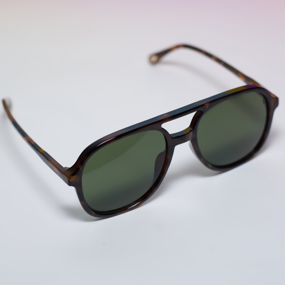 Retro Green Lens Brown Aviator Double Bridge Sunglasses | 70s Vintage ...
