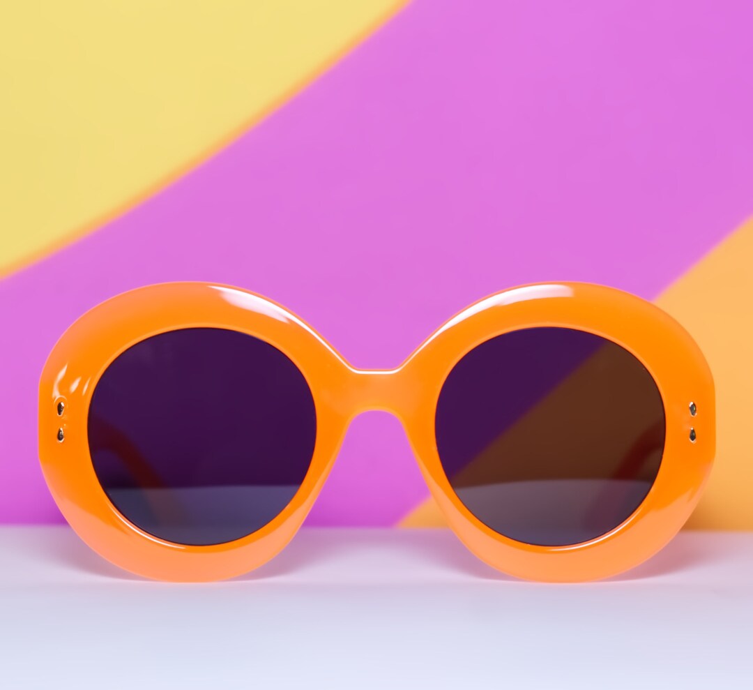 Retro Orange Round Sunglasses Vintage 60s Mod Inspired Etsy