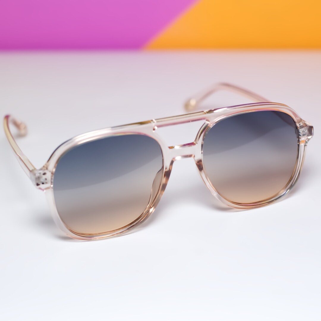 Retro Ombre Lens Tan Aviator Double Bridge Sunglasses | 70s Vintage ...
