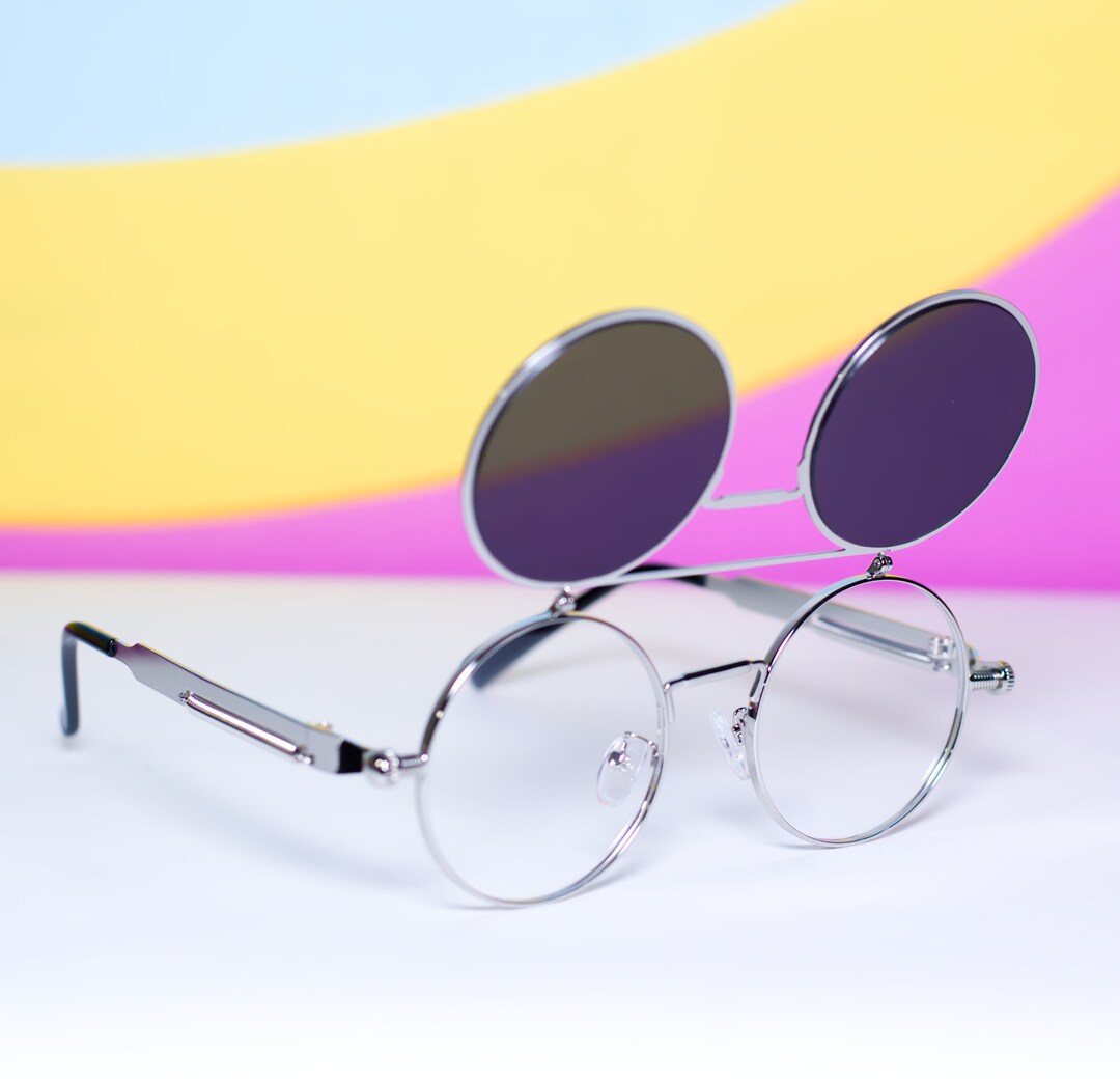 Retro Round Flip up Sunglasses Double Bridge - Etsy
