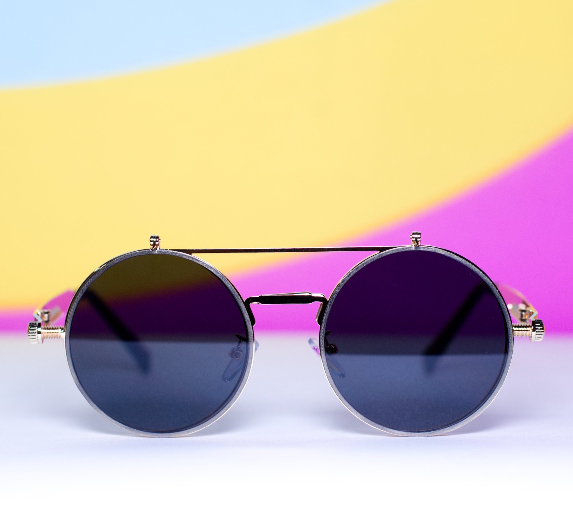 Retro Round Flip up Sunglasses Double Bridge - Etsy