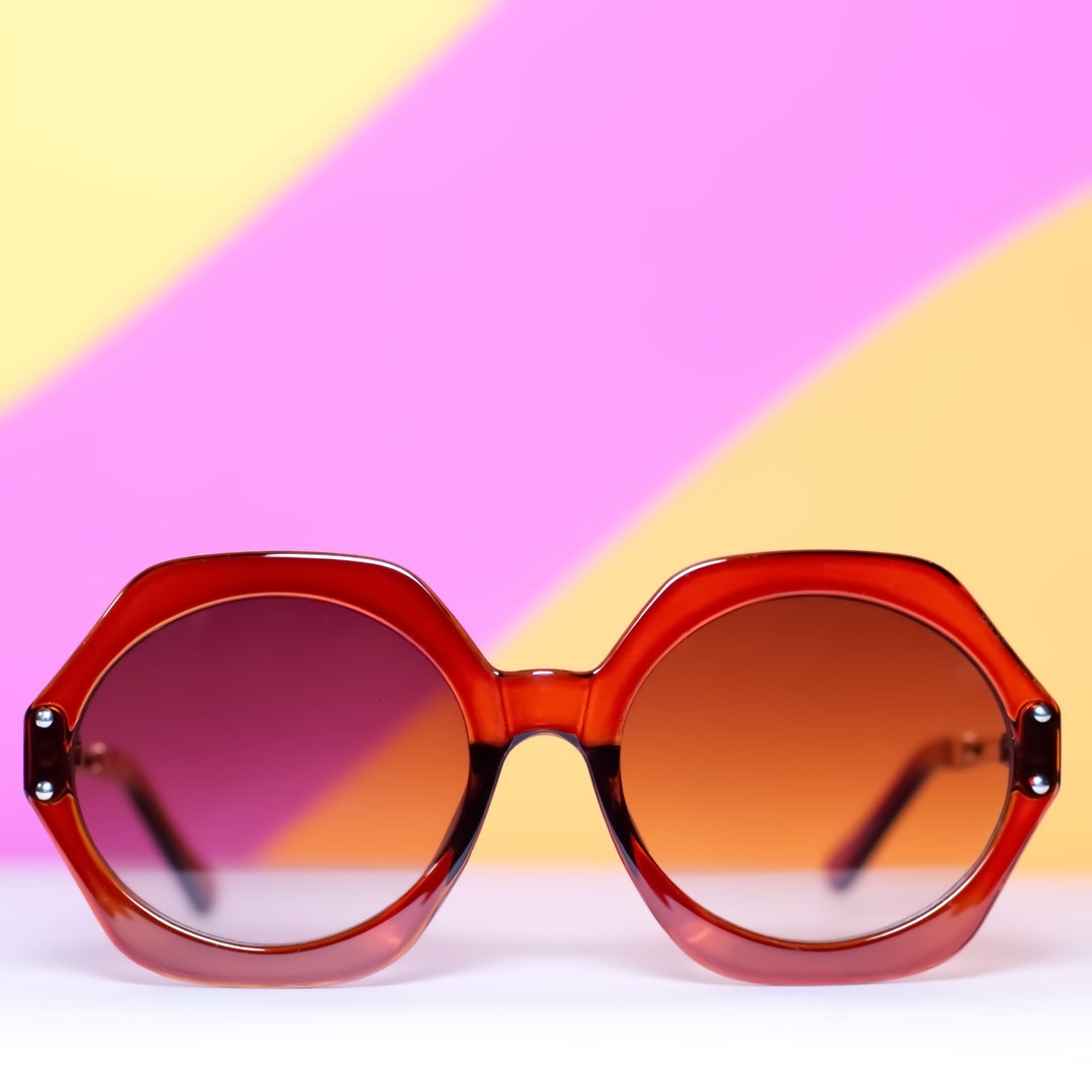 Retro Brown Octagon Frame Round Lens Sunglasses Vintage 60s Mod ...