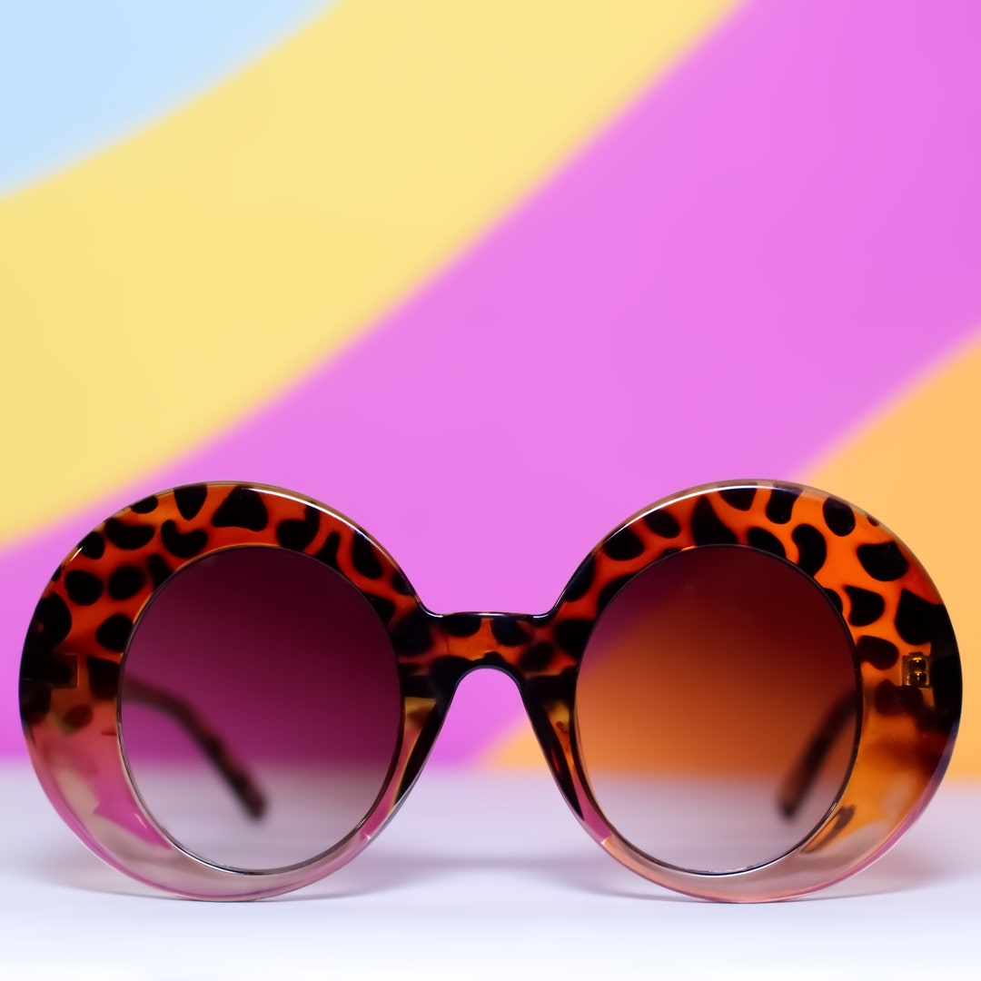 Retro Brown Leopard Ultra Mod Round Sunglasses - Etsy
