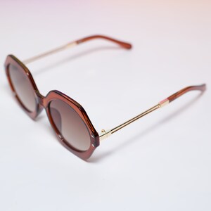 Retro Brown Octagon Frame Round Lens Sunglasses Vintage 60s Mod ...