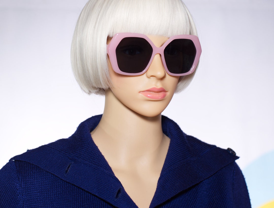 Retro Pink Oversized Dark Tint Sunglasses Bubblegum Mod 60s 70s Vintage
