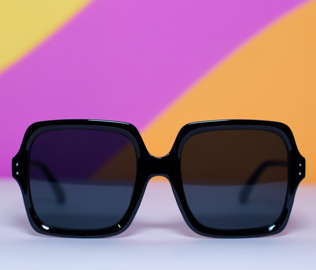 Retro Oversized Black Square Sunglasses 60s 70s Vintage Inspired - Etsy